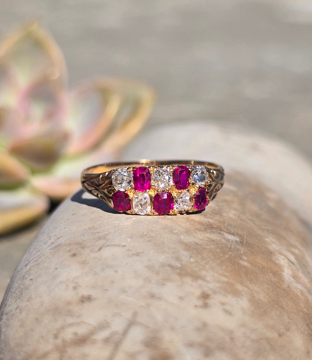 18ct gold Victorian ruby and diamond antique ring band – Rambling Rose