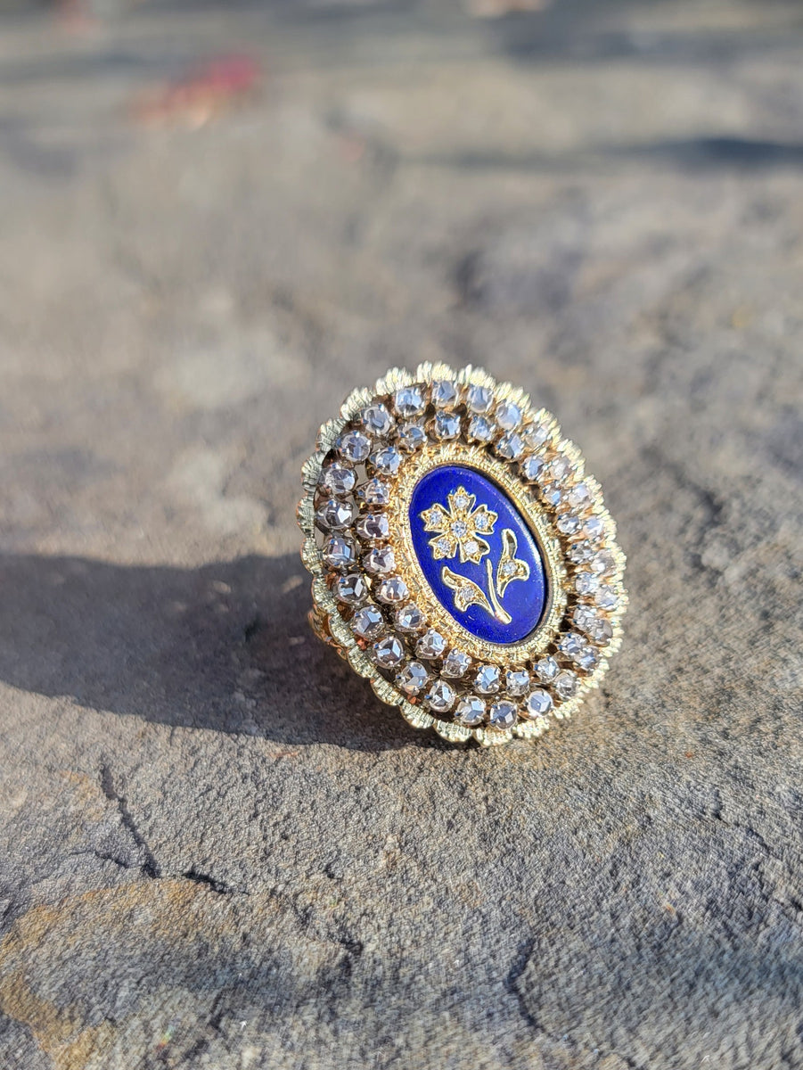 18k Victorian enamel & diamond antique flower ring – Rambling Rose