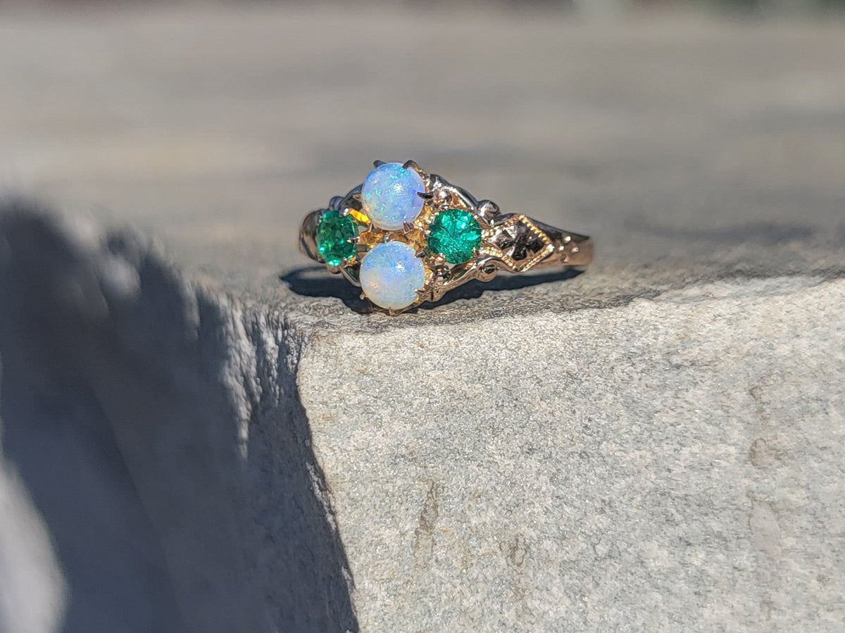 10ct gold emerald & opal antique Victorian ring – Rambling Rose