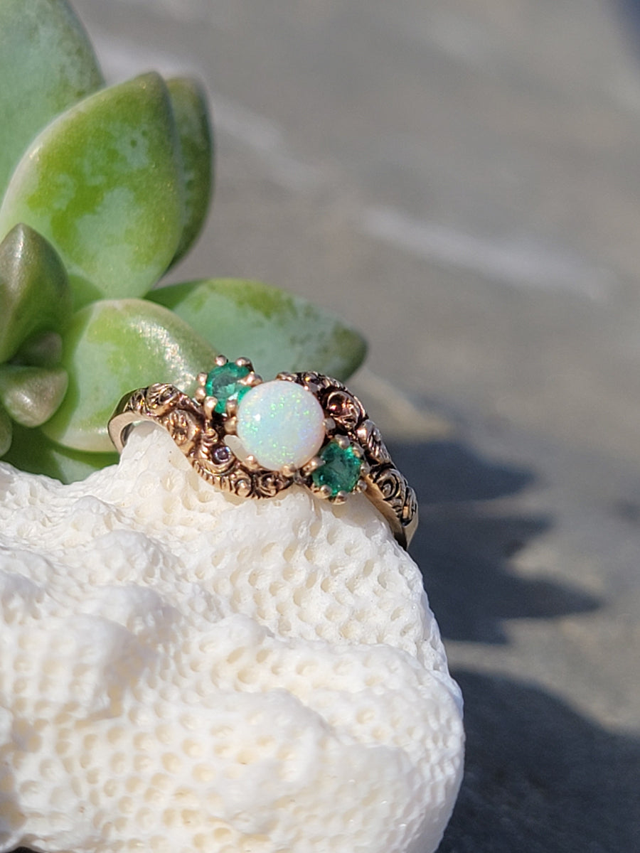10ct gold emerald & opal antique Victorian ring – Rambling Rose