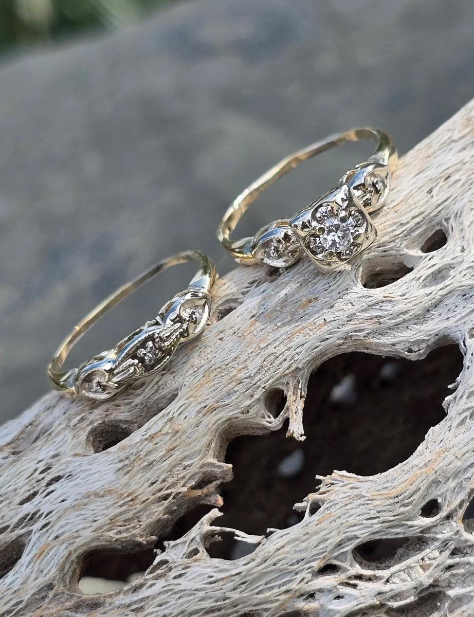 14k gold two-tone vintage diamond bridal set – Rambling Rose