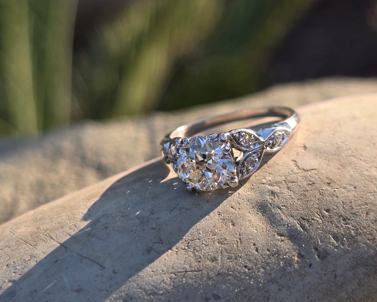 Platinum Art Deco c.1920's European cut diamond antique engagement rin ...