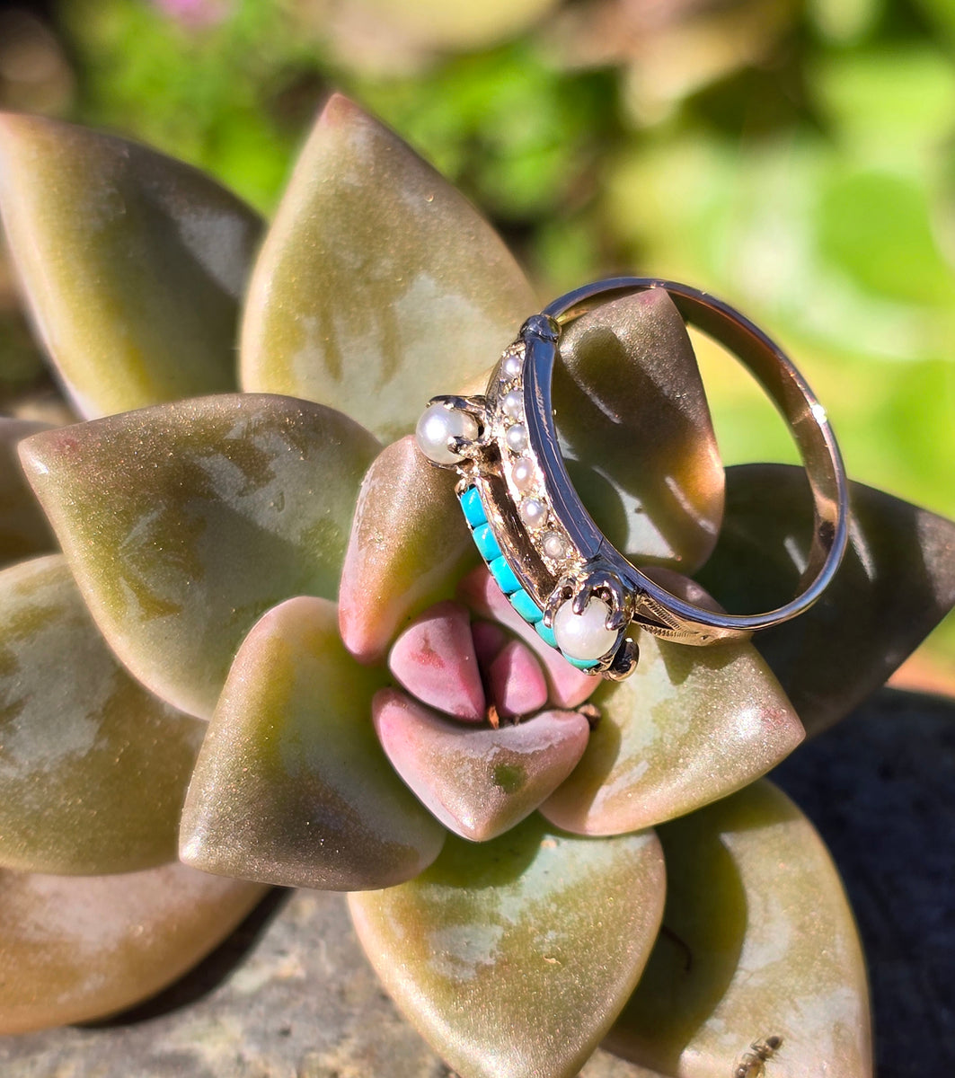 14k gold Victorian turquoise and pearl estate ring band – Rambling Rose