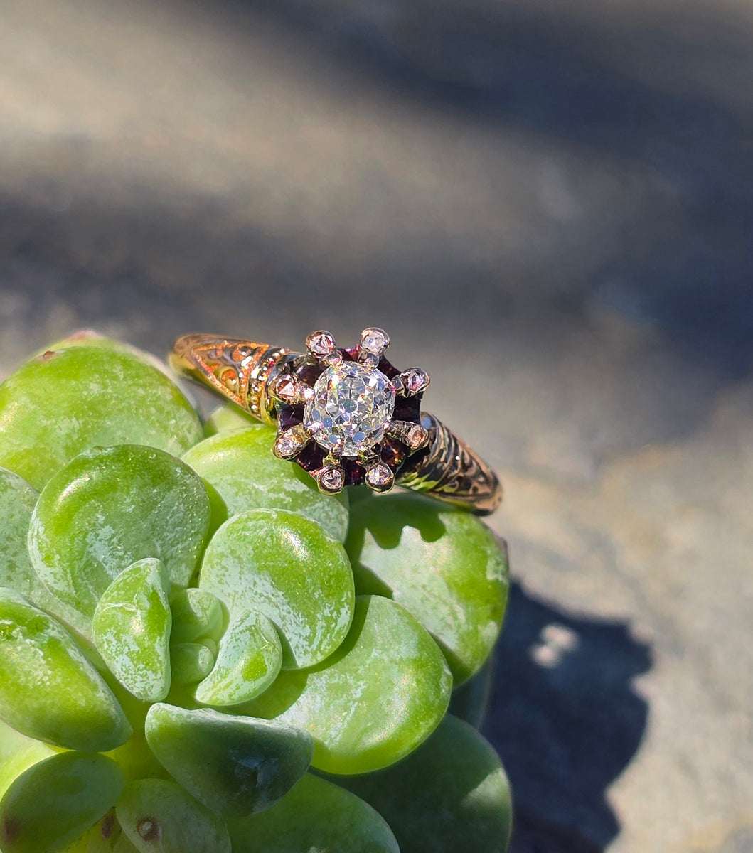 18ct gold Victorian mine and rose cut diamond engagement antique ring ...