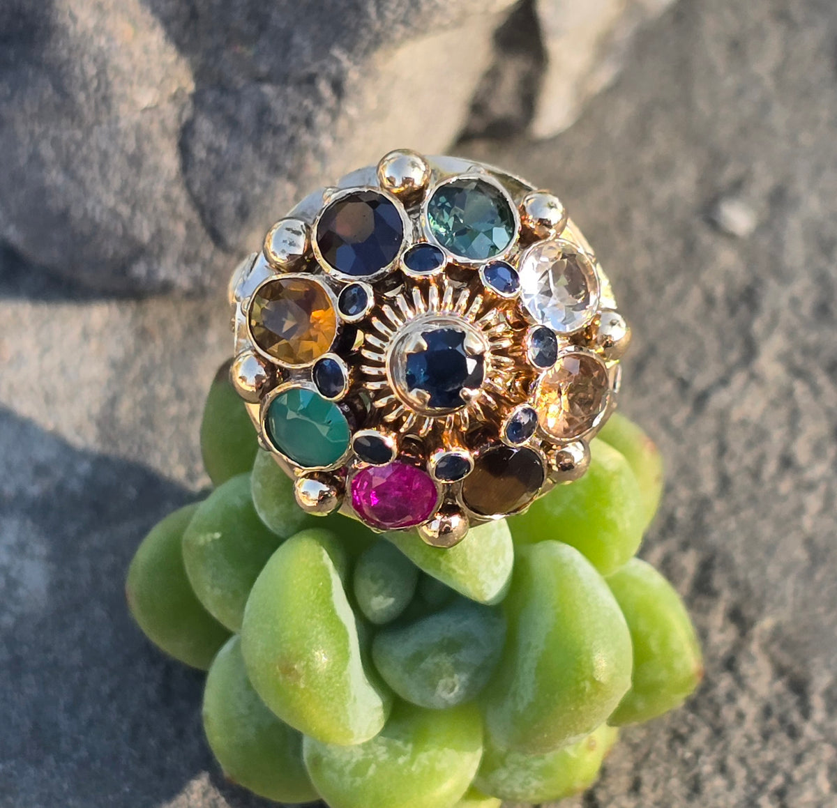 14k gold multi gemstone princess estate estate ring – Rambling Rose