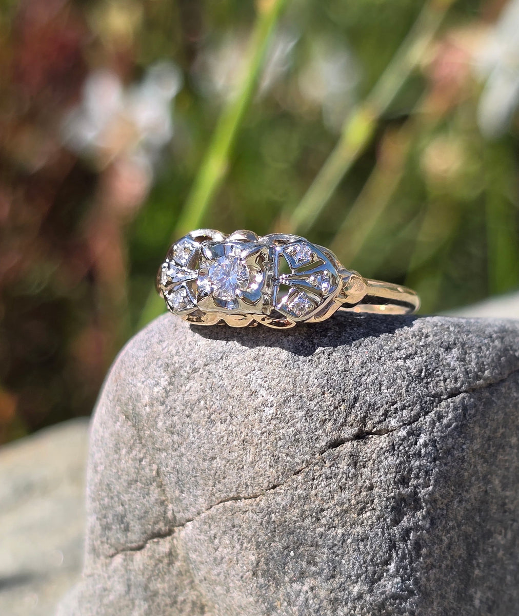 14k gold two tone Art Deco c.1930's diamond estate ring – Rambling Rose