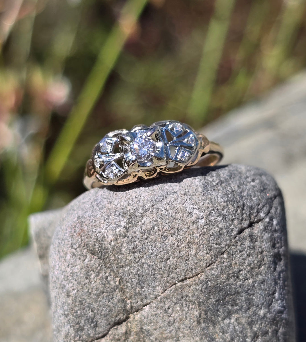 14k gold two tone Art Deco c.1930's diamond estate ring – Rambling Rose