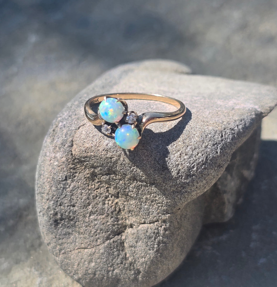 14k gold Victorian opal and diamond antique ring – Rambling Rose