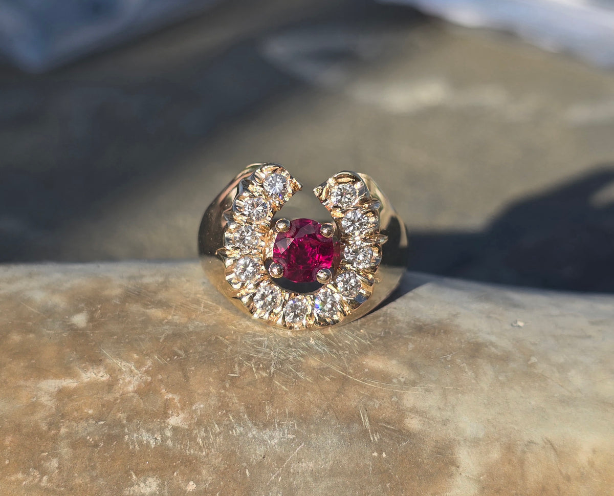 14k gold diamond and ruby horseshoe estate ring – Rambling Rose