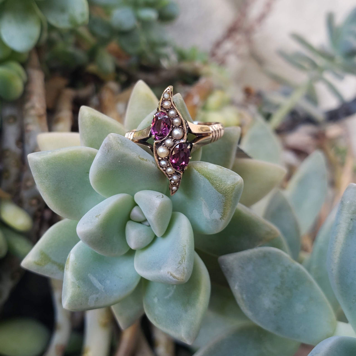 10k gold Victorian pearl & garnet ring – Rambling Rose