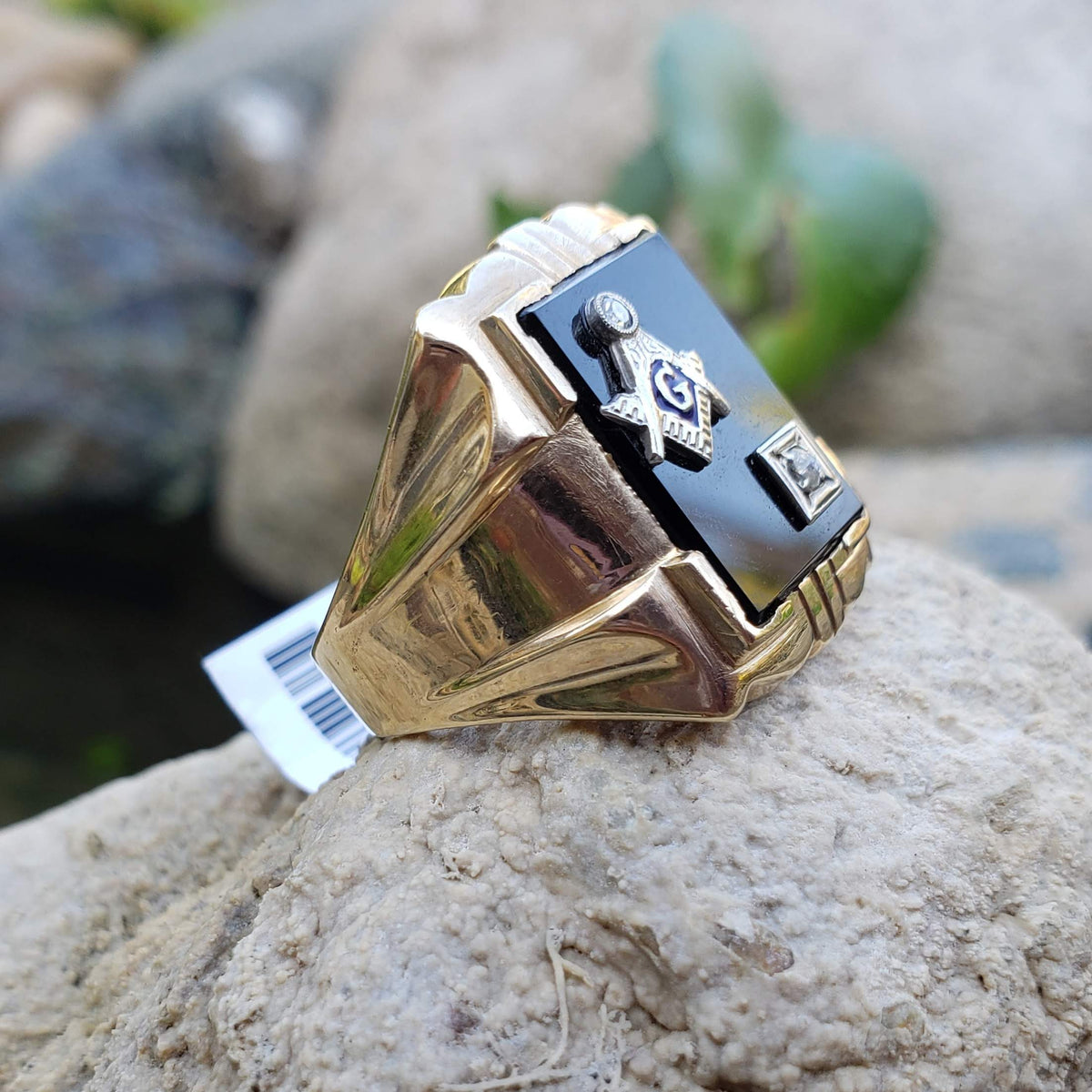 10k gold vintage Deco black onyx & diamond Masonic Freemason Ring ...