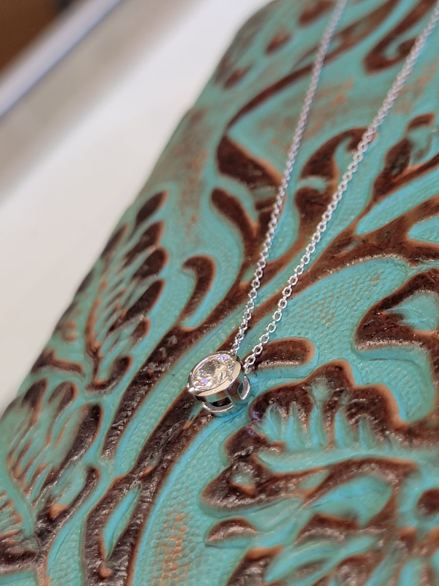 14k white gold diamond bezel slide necklace pendant – Rambling Rose