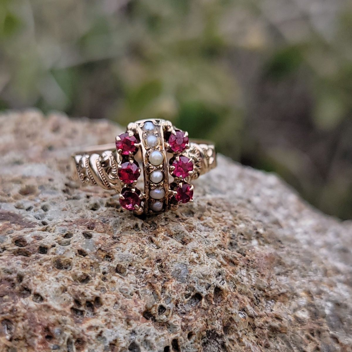 10k gold Victorian seed pearl & ruby ring – Rambling Rose