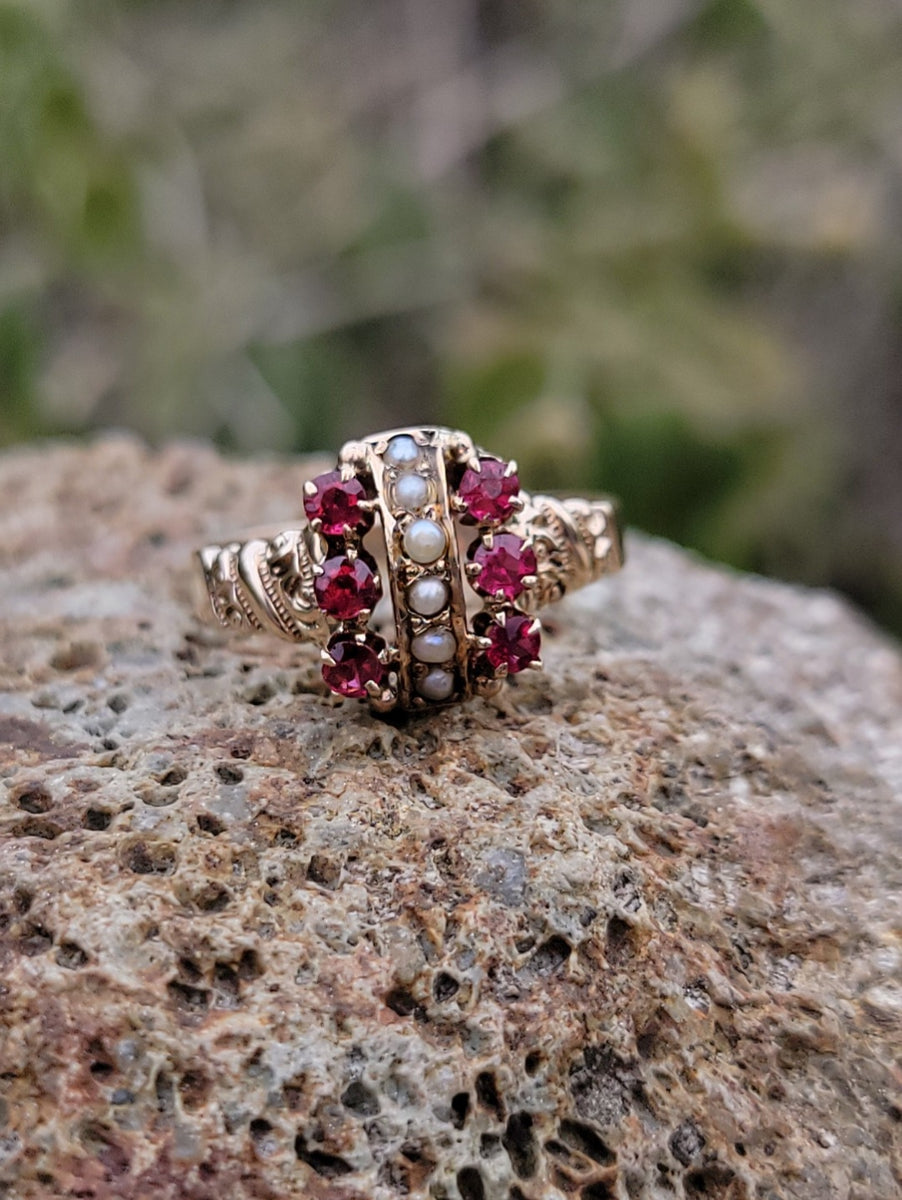 10k gold Victorian seed pearl & ruby ring – Rambling Rose