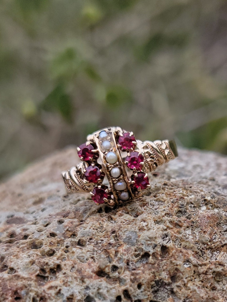10k gold Victorian seed pearl & ruby ring – Rambling Rose