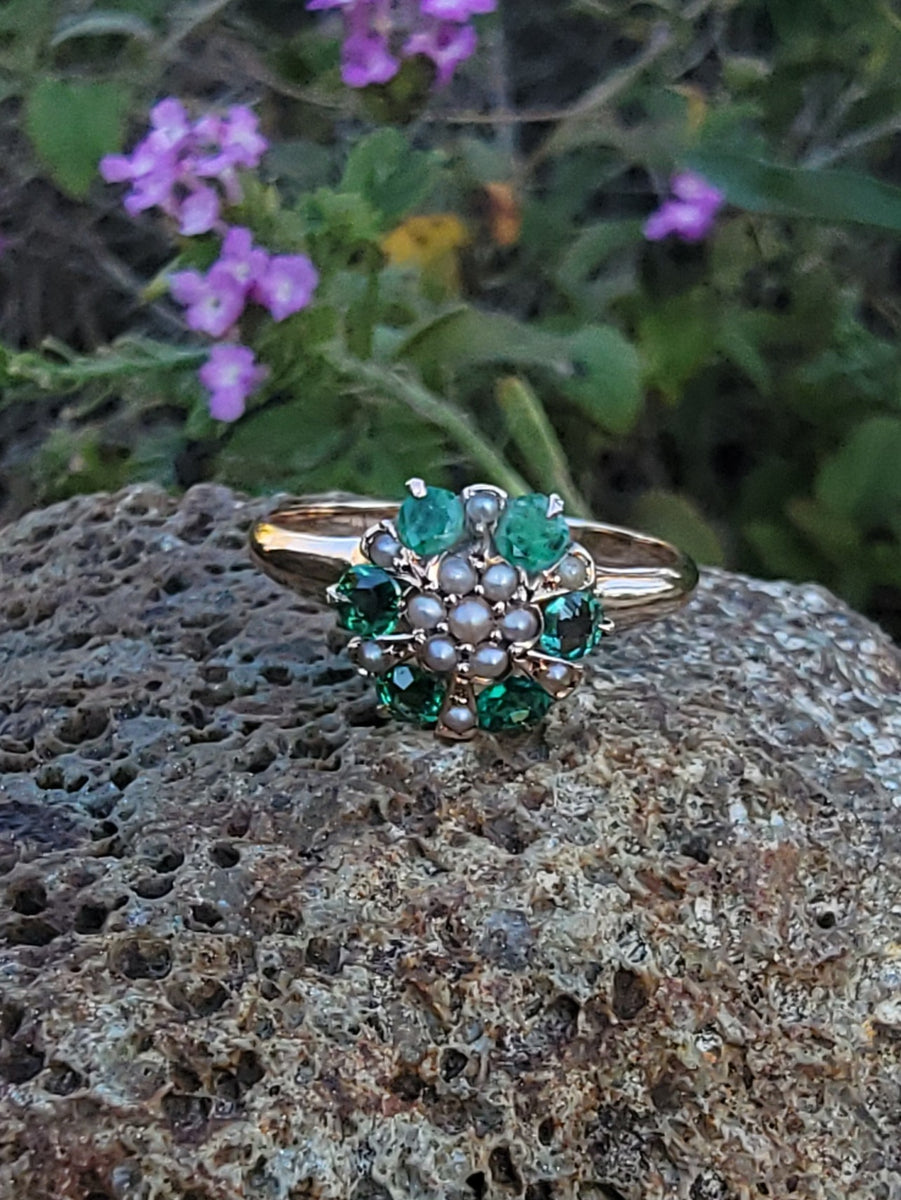 10k gold Victorian emerald & pearl floral flower estate ring – Rambling ...