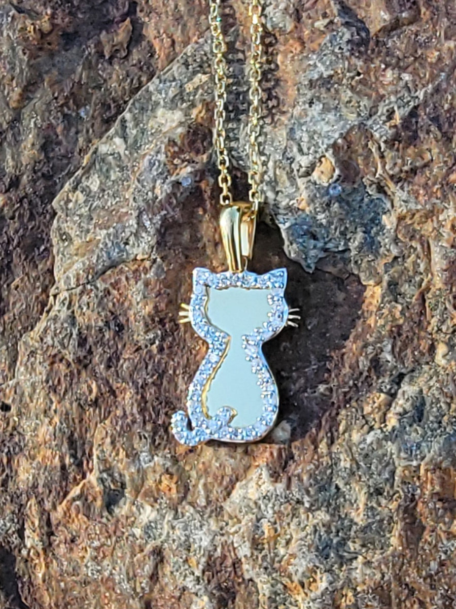 10k gold diamond cat kitty kitten diamond pendant necklace – Rambling Rose