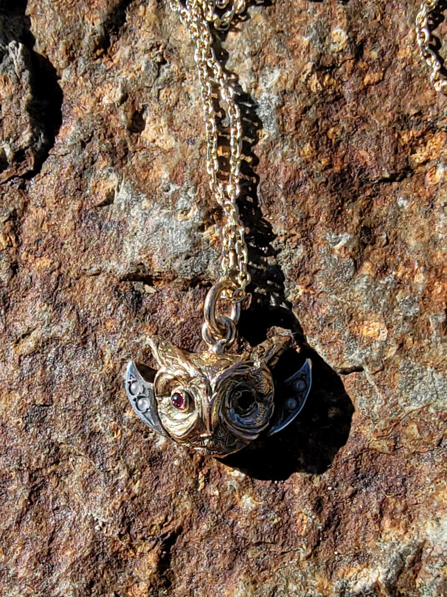 10k gold & silver Victorian ruby OWL pendant necklace charm – Rambling Rose
